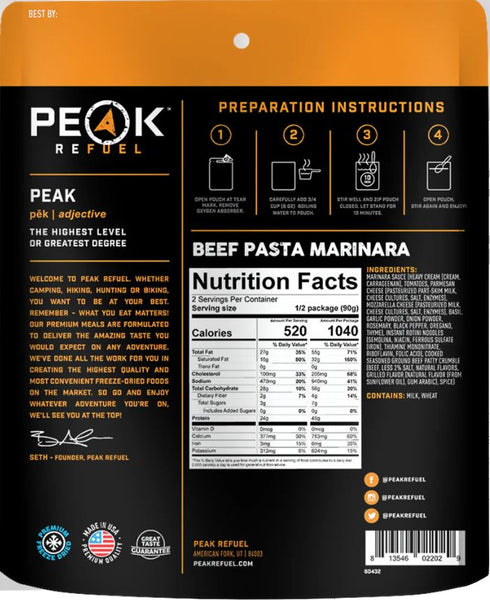 Peak Refuel Beef Pasta Marinara – Southern Snares & Supply